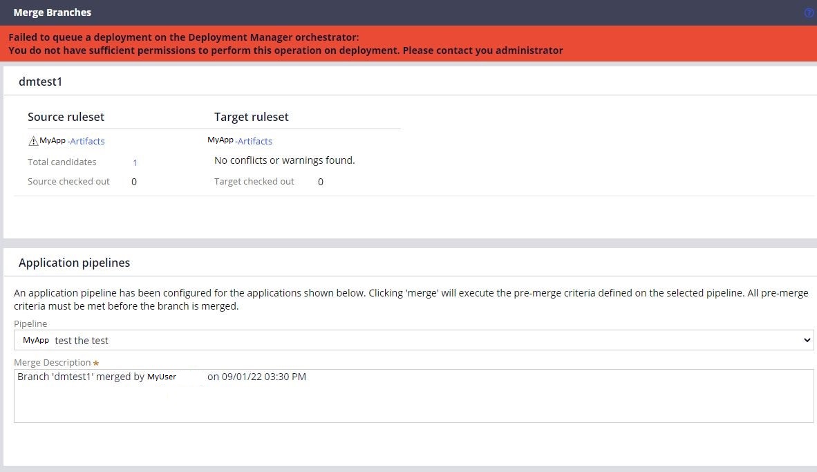 The authentication profile that is configured in pipeline maps to 'PegaDeploymentManager ...